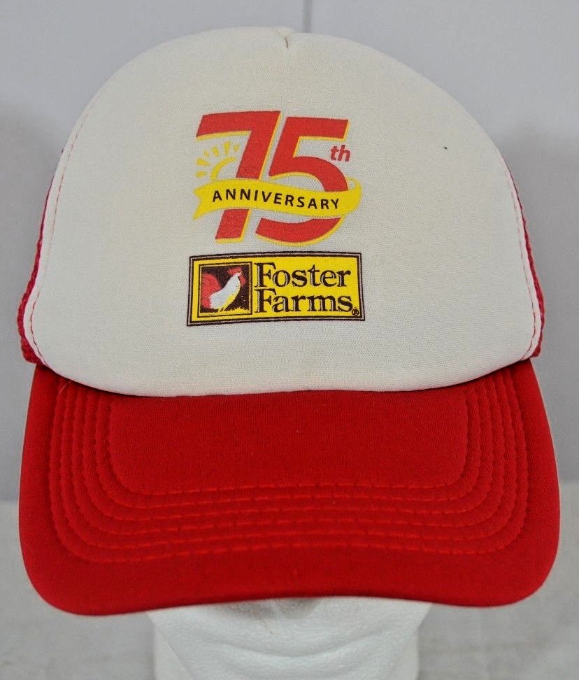 Foster Farms 75th Anniversary Chicken Red & White Mesh Trucker Hat Cap ...