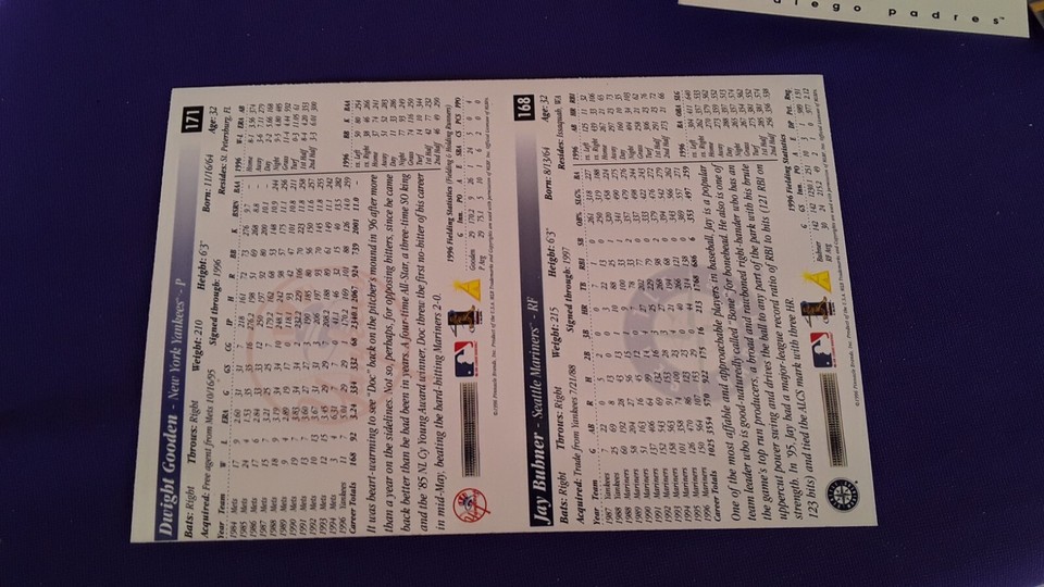 1997 SCORE 2 CARD PANEL DWIGHT GOODEN/ JAY BUHNER MARINERS YANKEES | eBay