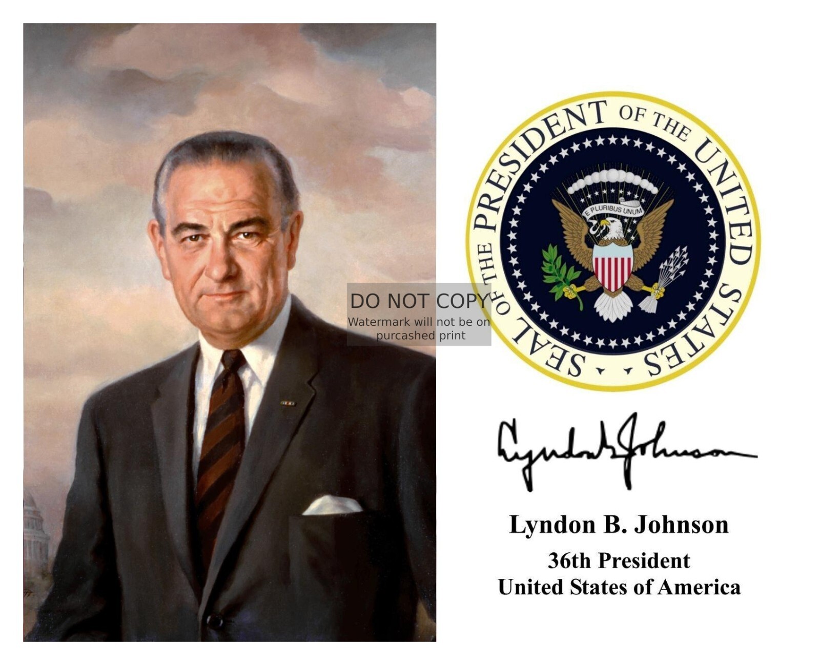 PRESIDENT LYNDON B. JOHNSON PRESIDENTIAL SEAL PAINTING AUTOGRAPHED 8X10 ...