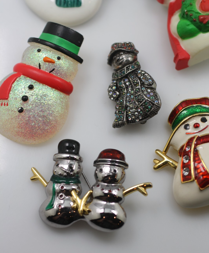 Vintage - Mod 6 PC Christmas holiday snowman brooch lot 3 Hallmark 1 LC ...