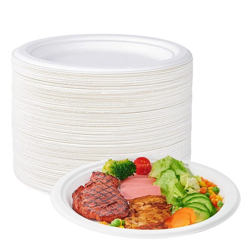 100% Compostable 10 Inch Heavy Duty Paper Plates, 150 Pack Disposable ...