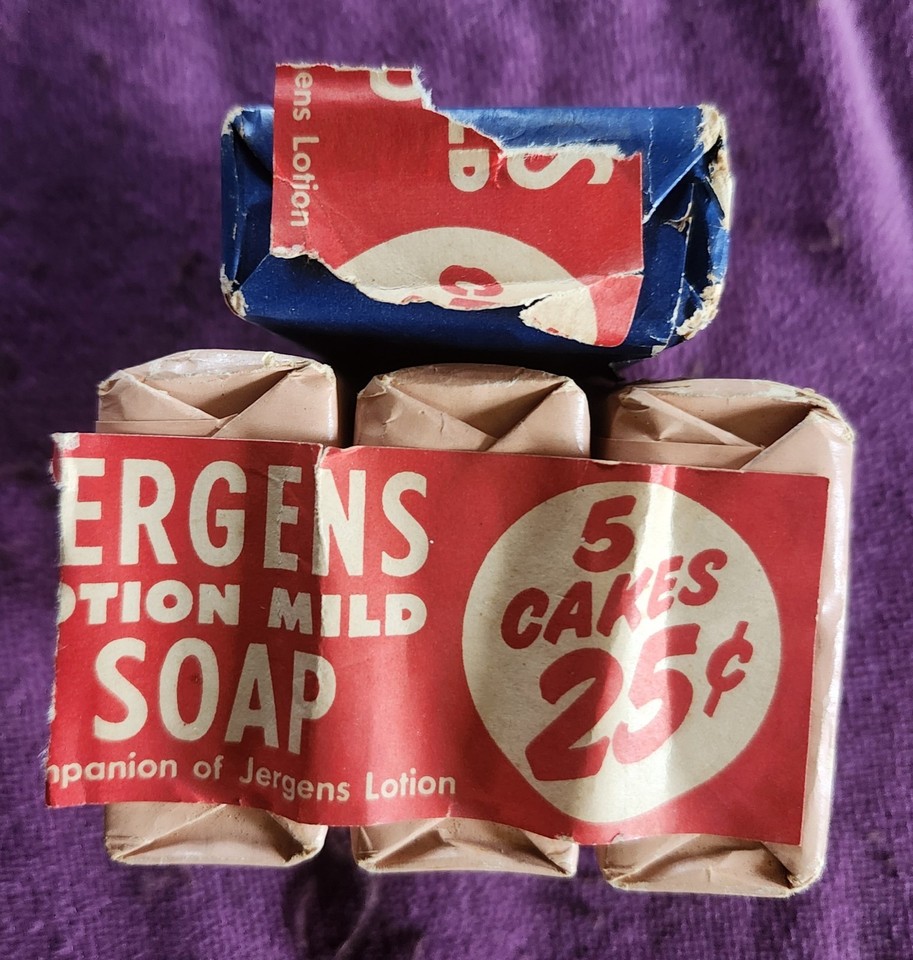 Lot 4 bars vintage Jergens Lotion-Mild Soap in wrappers "5 Cakes 25 ...