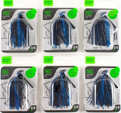 (LOT OF 6) GOOGAN SQUAD THICC FLIPPIN' JIG 5/0 3/8OZ BLACK & BLUE J5103 ...