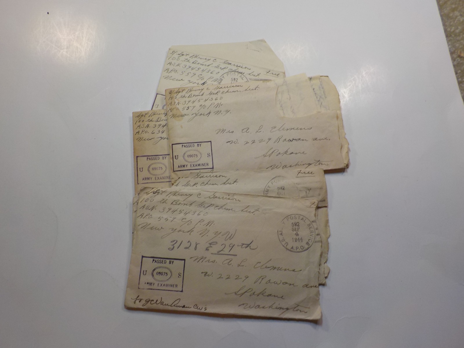 5 WW2 Letters 100th Bomb Group Censored Mail Lot Spokane Washington WW ...