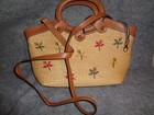 FOSSIL WOVEN STRAW & LEATHER TOTE SHOULDER BAG PURSE #76082 TAN & BROWN ...