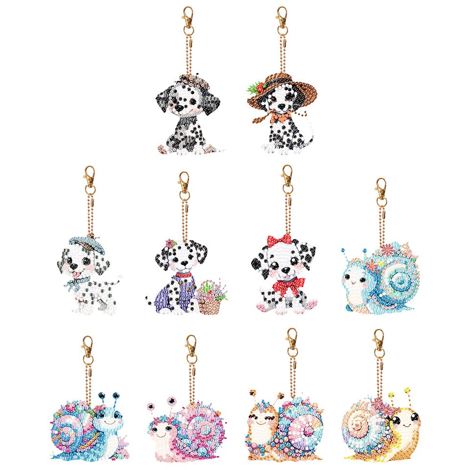 5Pcs Double Sided Dalmatian Snail Full Drill Keyring Dog Snail DIY ...