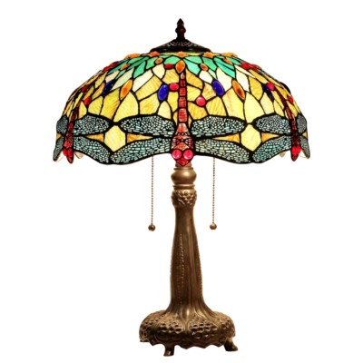 Tiffany Style Stained Glass with Cabochons Dragonfly 2 Bulb Table Lamp ...