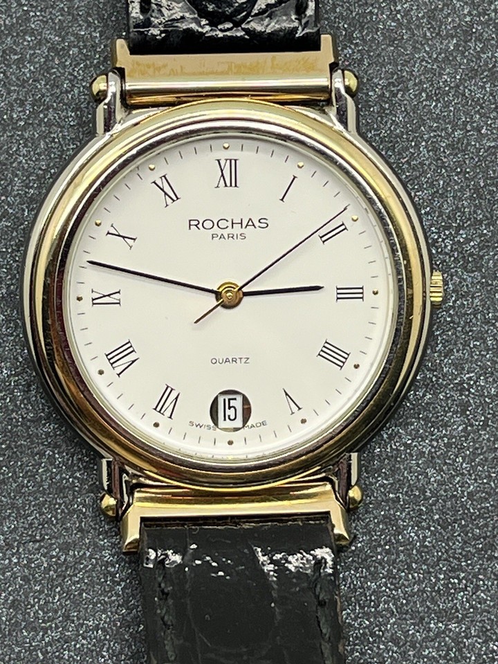 Men’s Rochas Paris Swiss Watch, Gold Plated. Date. ETA Mvt. 955.416 8 ...