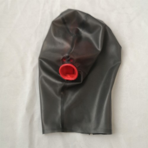 Transparent Black Latex Hood Mask Long Nose Tube with Back Zip Fetish ...