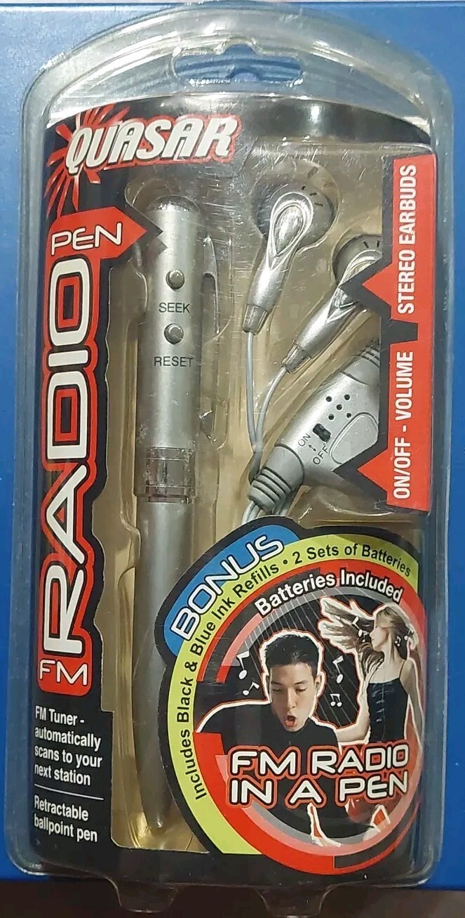 Quasar FM Radio in a Pen with Stereo Earbuds Silver New 2003 NIP ...