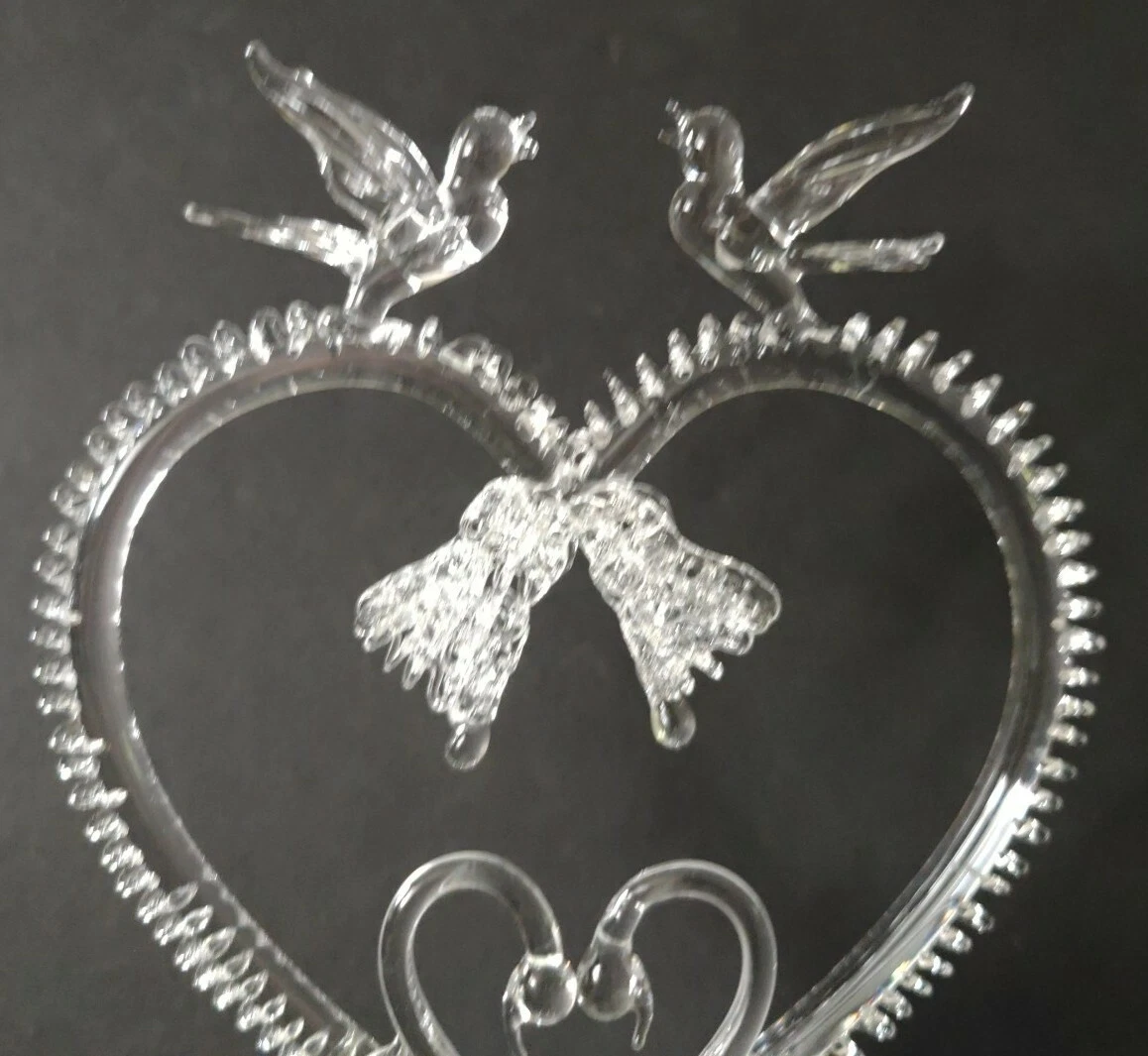 Glass Heart Wedding Cake Toppers