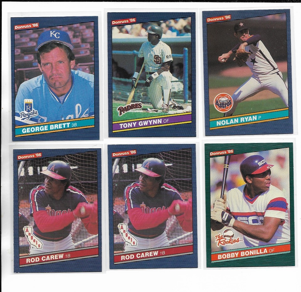 1986 Donruss U-CHOOSE George Brett Tony Gwynn Nolan Ryan Rod Carew ...