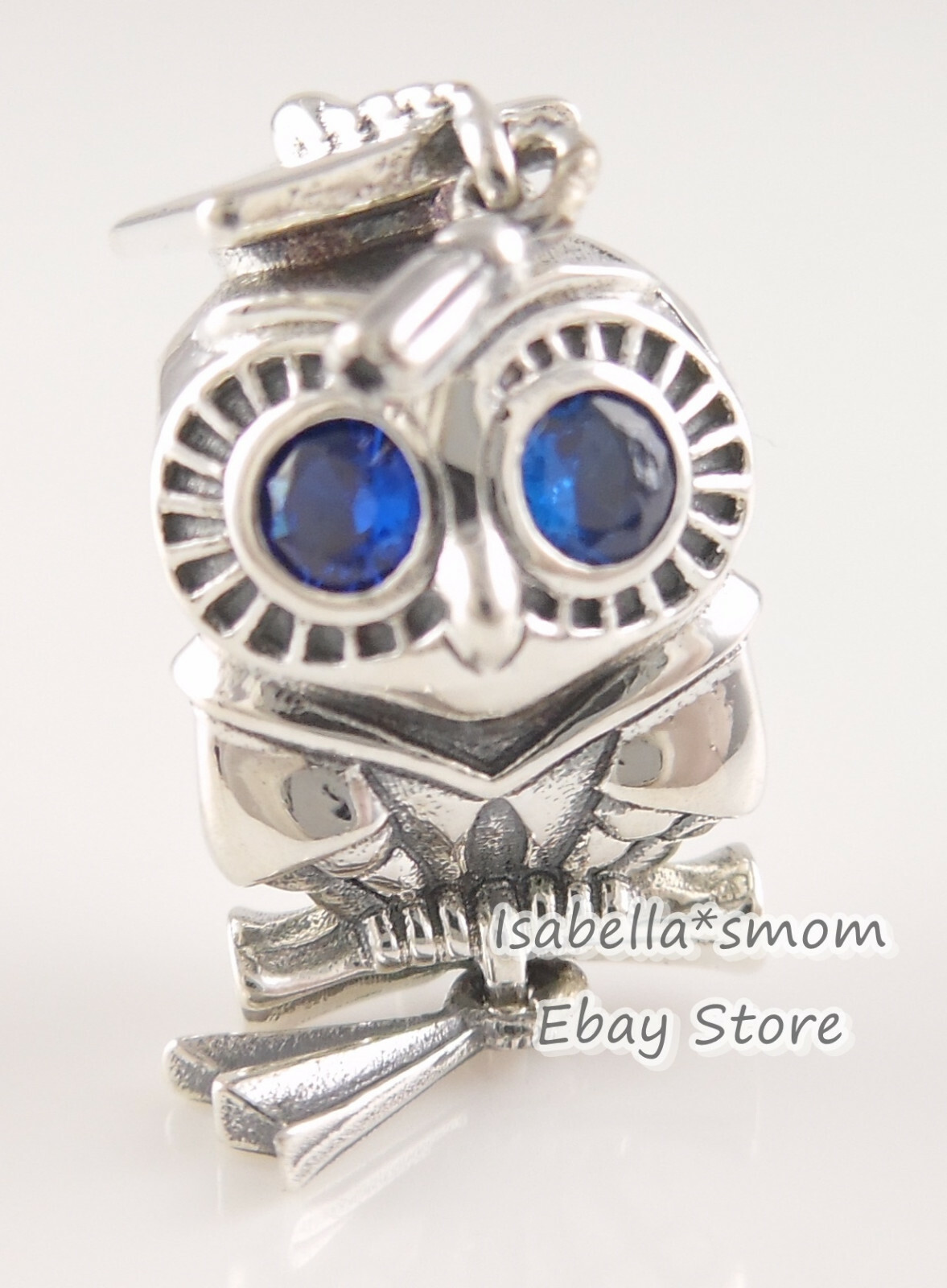 WISE OWL GRADUATION Authentic PANDORA Blue Crystals Charm 798907C01 NEW ...