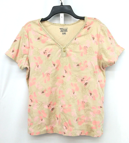 Basic Editions Shirt Womens Size XL Pink Floral Lace Line Neckline Pullover Top | eBay