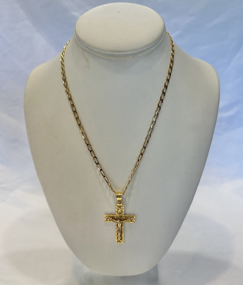 MAGNIFICENT ITALIAN 14K GOLD CROSS WITH 18" CHAIN SIGNED | eBay