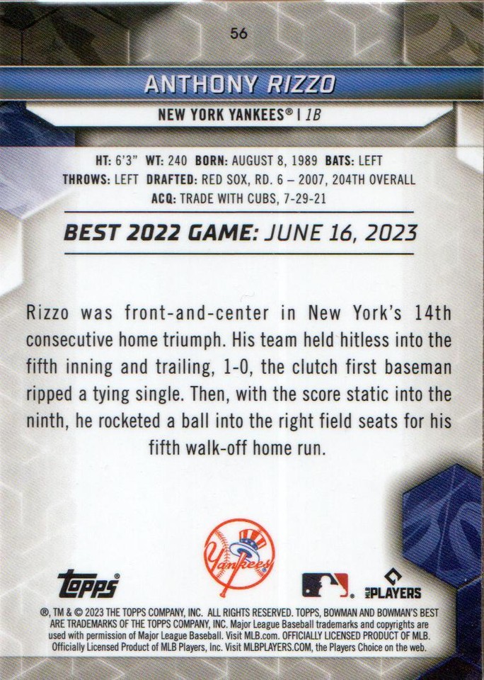 2023 Bowman's Best Baseball #56 Anthony Rizzo | eBay
