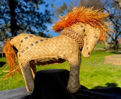Vintage Mexican Folk Art Rattan Hand Woven Braided Straw Horse Donkey ...
