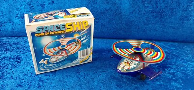 SPACE SHIP WIND UP VINTAGE TIN TOY MTU KOREA ANNI 80 LATTA E PLASTICA ...