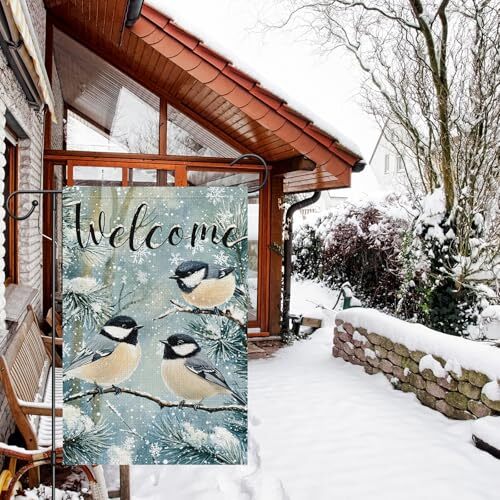 Welcome Winter Garden Flag 12x18 Inch Double Sided Burlap Winter Birds ...