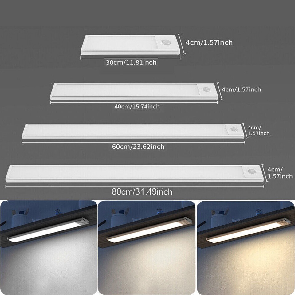 1-10X Rechargeable LED PIR Motion Sensor Light Strip Under Cabinet ...