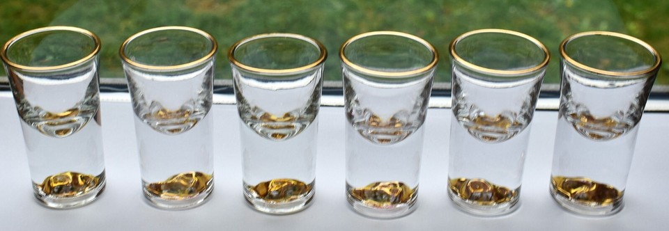 Shot Glass Set Decorated 24K Gold Trimmed Set of 6 Handmade Blown Art ...