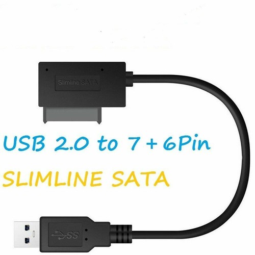 USB 2.0 to Slimline SATA 7+6 13pin Laptop CD DVD Rom Optical Drive ...