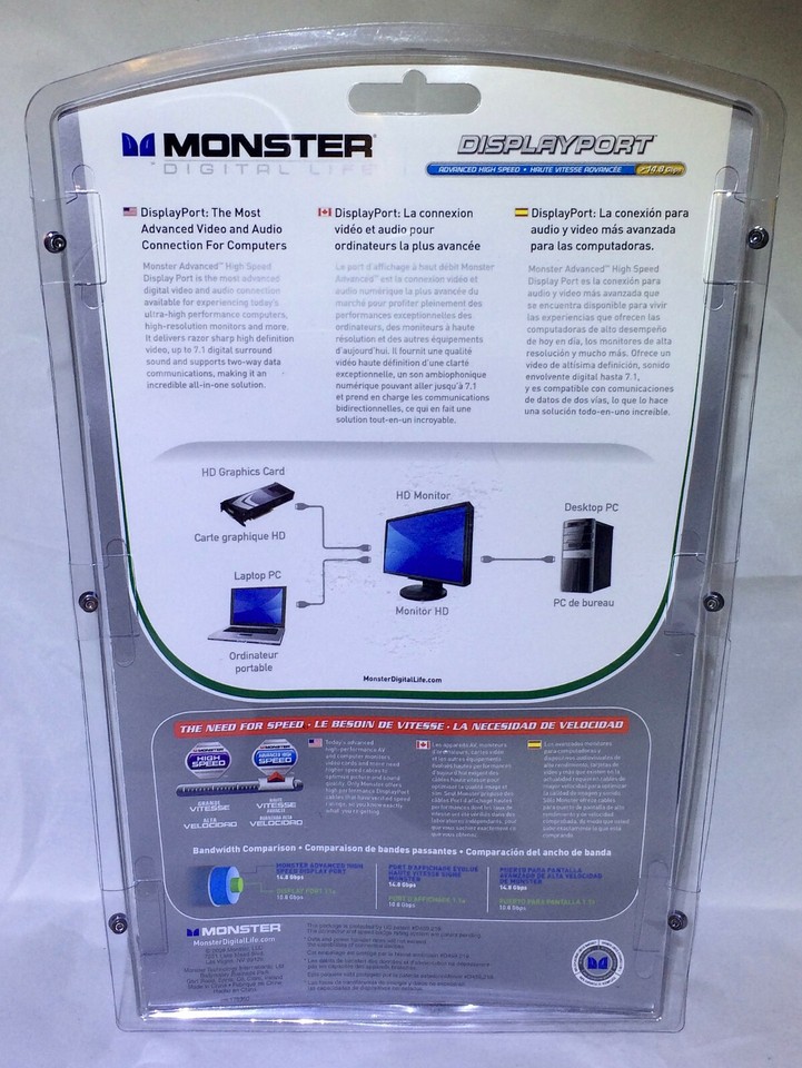 🎁 Monster Cable Digital Life 4' DisplayPort 🆕 Advanced Hi-Speed 3D ...