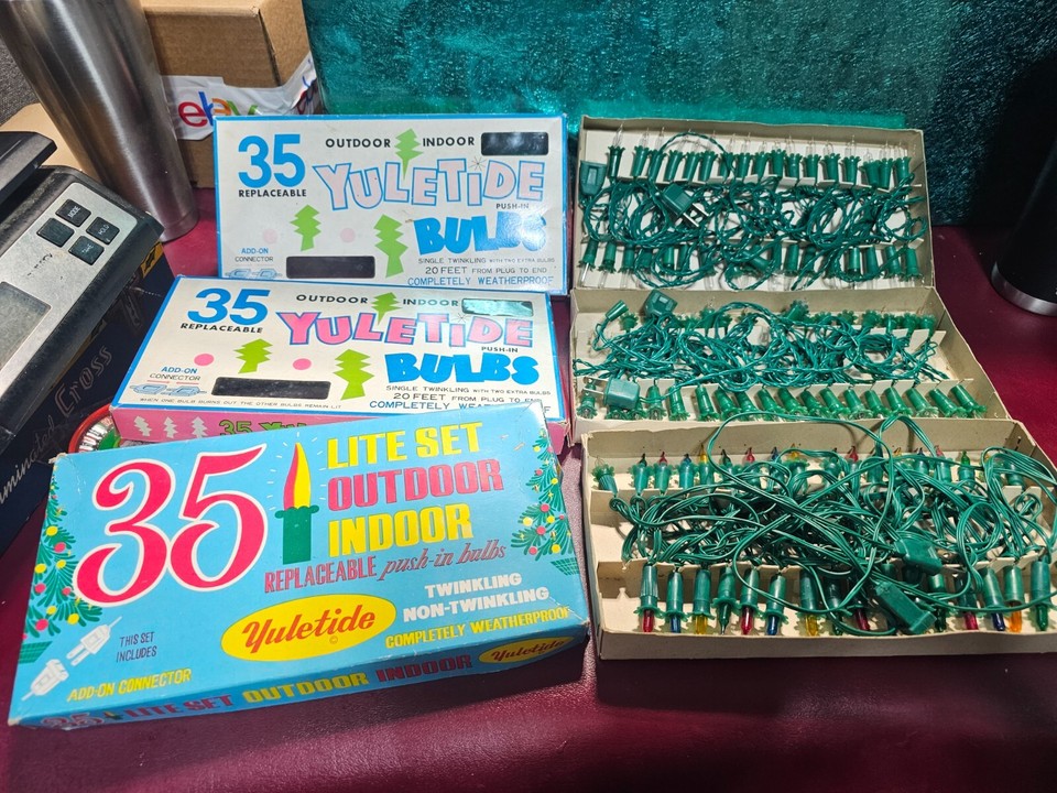 3 YULETIDE Miniature Christmas 35 String Lights Flashing Steady Hong ...