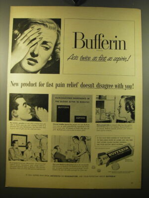 1950 Bufferin Medicine Ad - Bufferin acts twice as fast as aspirin | eBay