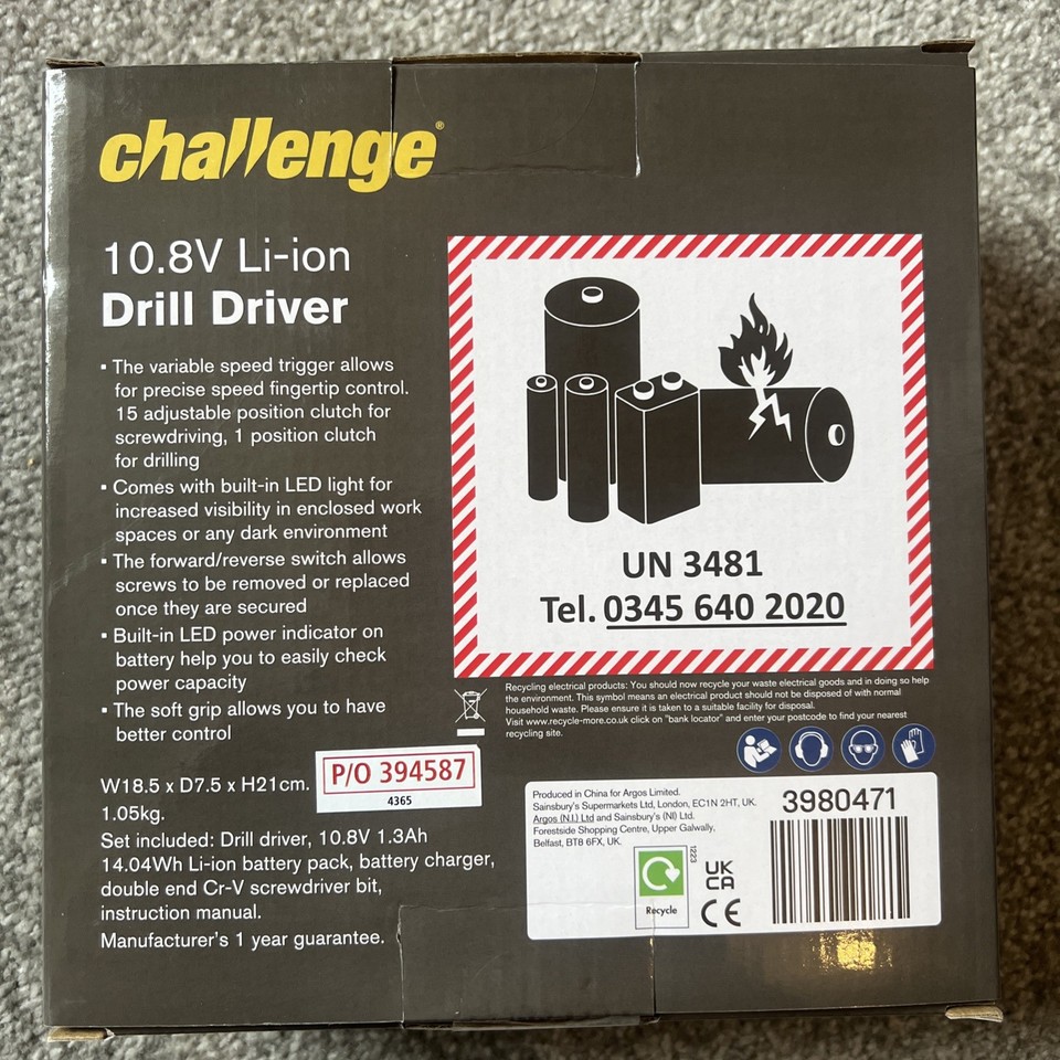 Challenge Drill Driver Cordless 10.8V with Battery and Charger | eBay UK