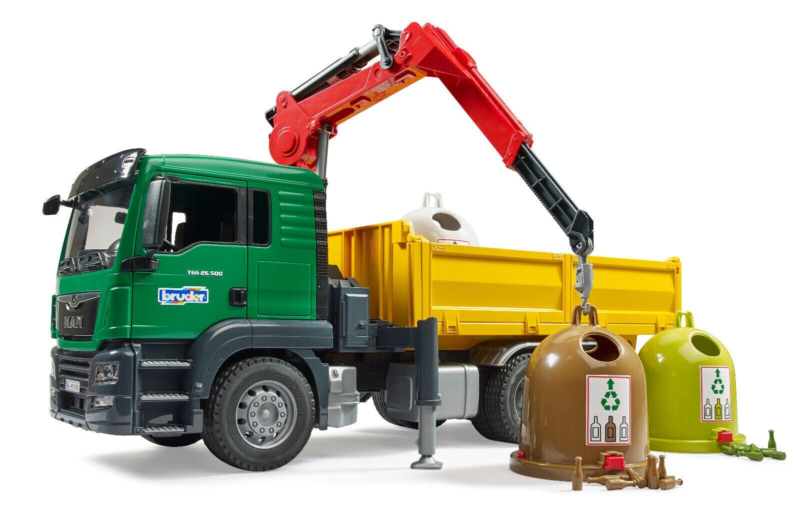 Bruder 03753 MAN TGS Kipper mit Ladekran Altglas Container Recycling ...