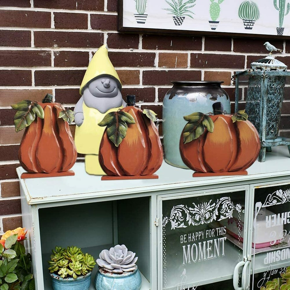 Rustic Wood Fall Pumpkin Decor, Indoor Standing Flat Pumpkin Decoration ...