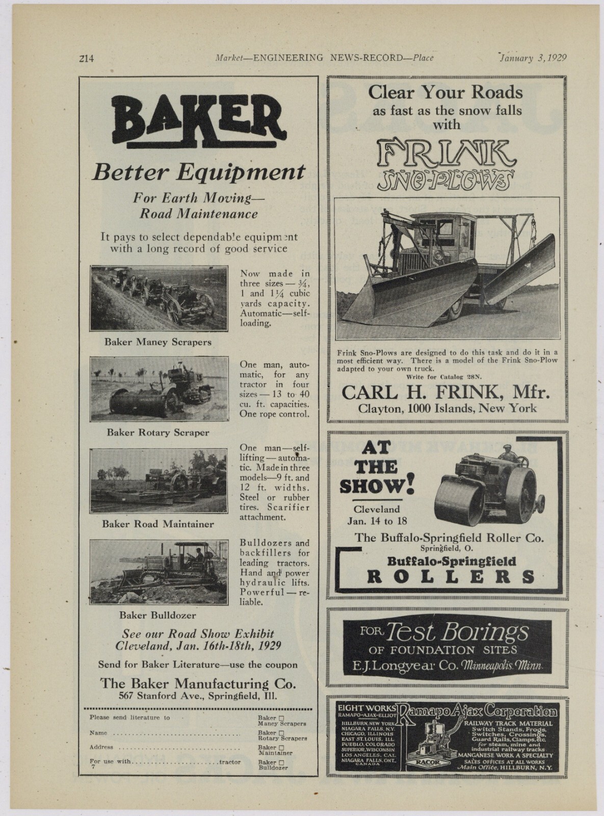 1929 Frink Sno Plow Ad: Carl H. Frink of Clayton, 1000 Islands, New ...