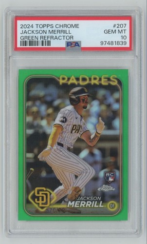 2024 Topps Chrome GREEN Refractor Jackson Merrill Rookie PSA 10 Padres ...