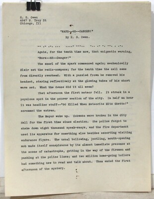 Unpublished Science Fiction Short Story Manuscript by H G Owen – Mars ...