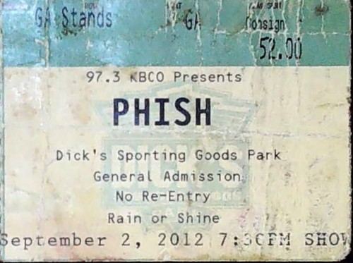 Phish Concert Ticket Stub Dicks Sporting Goods Park Denver CO 9/2/2012 ...