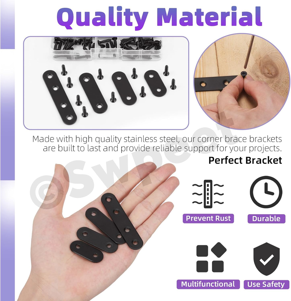 26Pcs 4 Sizes 77Mm/57Mm/47Mm/37Mm Stainless Steel Black Straight Corner ...