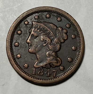 1847 1C BRAIDED HAIR LARGE CENT VF | eBay