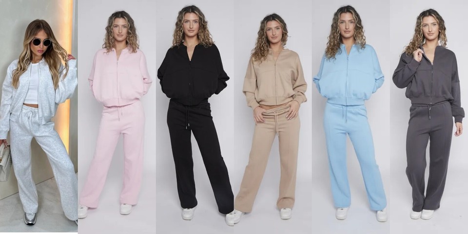 Women Bomber Oversize Baggy 2 Piece Lounge Wear Casual Set Ladies Suit ...