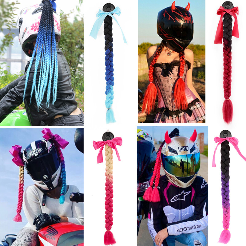 Gradient Ramp Helmet Braid / Ponytail Hair Pigtail For Motorcycle Bike ...