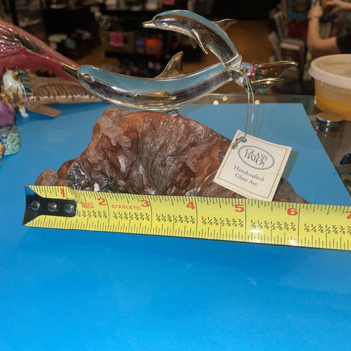 Glass Baron Dolphins Sculpture Burl Wood Base 22K Gold Trim | eBay