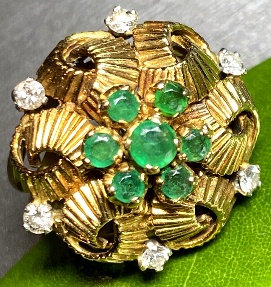 Diamond Emerald Love Knot Ring Estate Fine Jewelry Retro Pre-Owned 18K ...