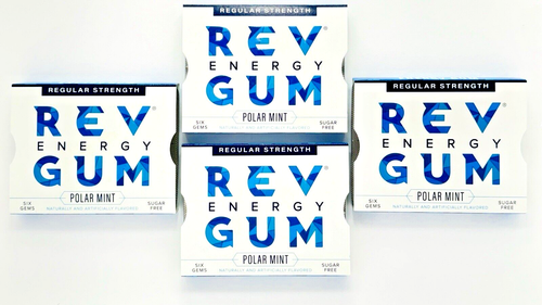 (4) Rev Energy Gum POLAR MINT, 60 mg caffeine each gum, exp. Jan 2025 ...