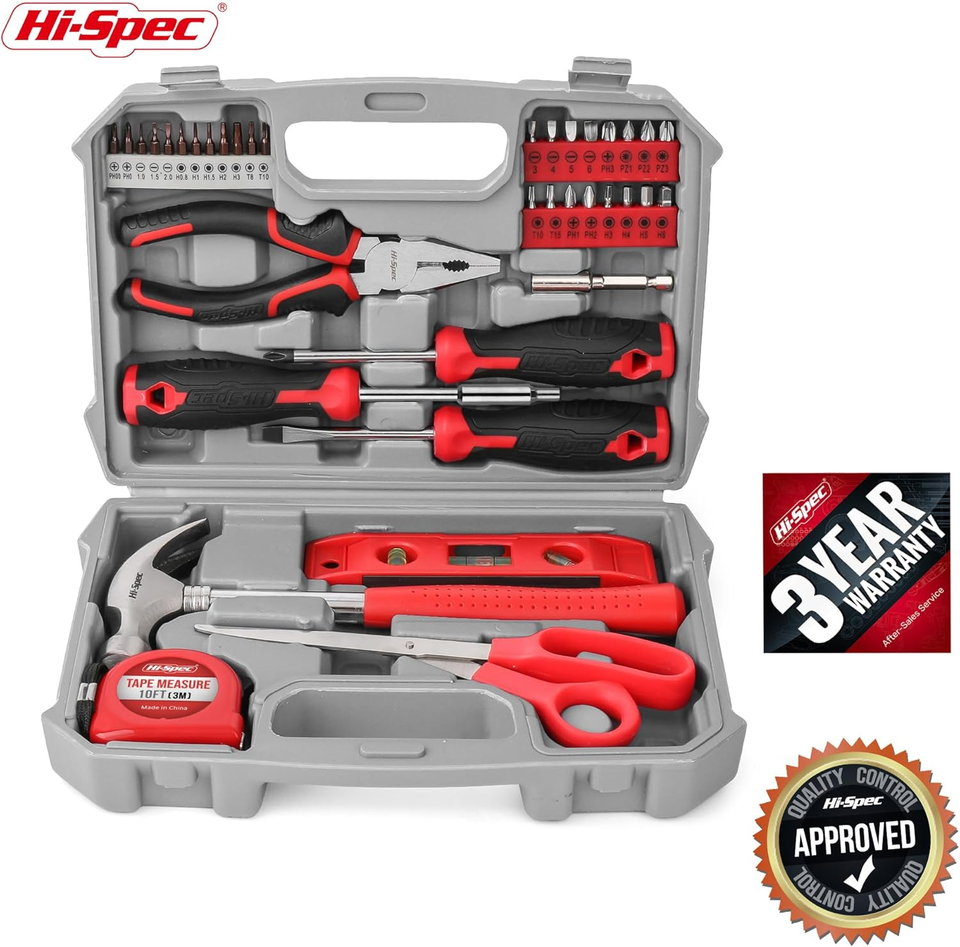 Hi-Spec 42Pc Red Household DIY Small Tool Kit. Tool Box Set of Starter ...