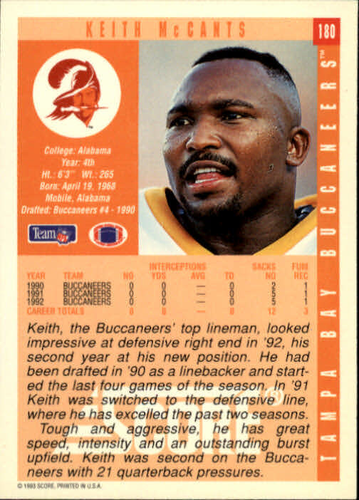 1993 Score #180 Keith McCants - NM | eBay