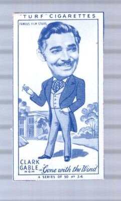 CLARK GABLE - MOVIE STAR TRADING CARD - CARRERAS TURF "GONE WITH THE ...