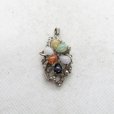 Sterling Silver 925 Multi Stone Amber Jade Obsidian Necklace Pendant ...
