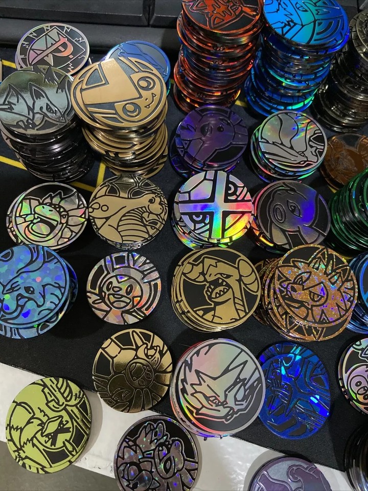 100 Pokemon Coins Lot Offical TCG Coin DUPLICATES JUMBOS REGULAR Size ...