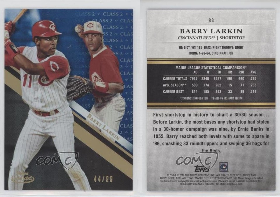 2019 Topps Gold Label Class 2 Blue 44/99 Barry Larkin #83 HOF 04br | eBay