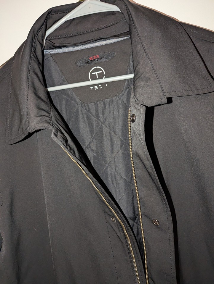 Tumi T Tech Trench Coat Mens Size XL Black Full Zip Insulated Overcoat ...